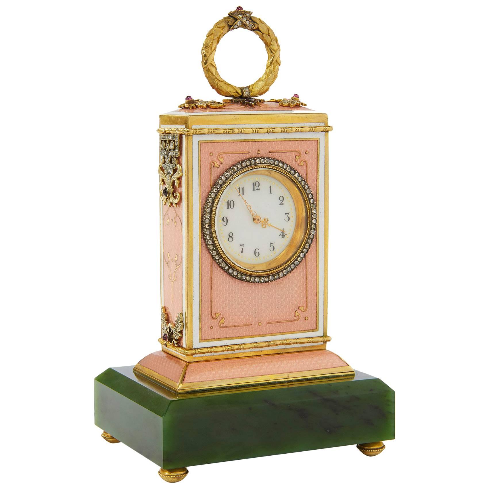 Gold and Pearl Circular Table Clock in the Manner of Fabergé For Sale ...
