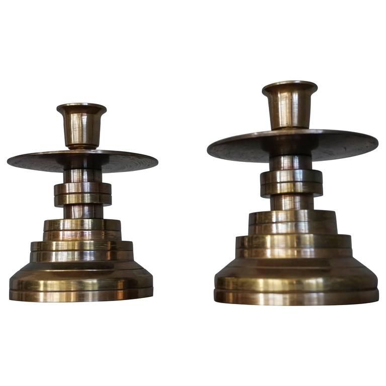 Vintage Solid Brass Art Deco Style Candle Sticks Candle Holders at 1stDibs