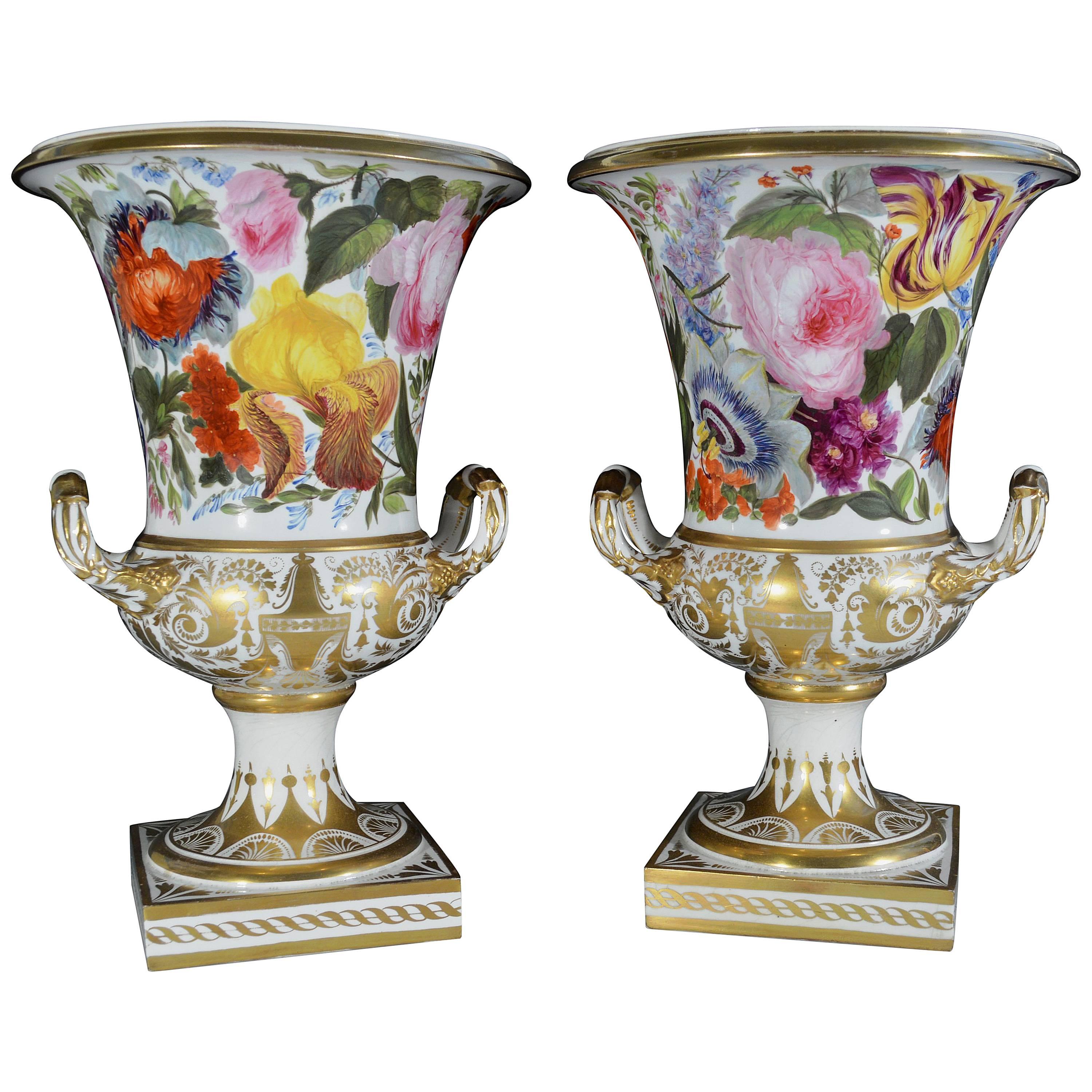 Pair of Derby Botanical Porcelain Vases, Decoration Attributed to ...