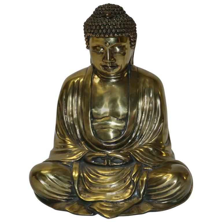 Mid-Century Gilt and Painted Bronze Figure of Buddha at 1stDibs