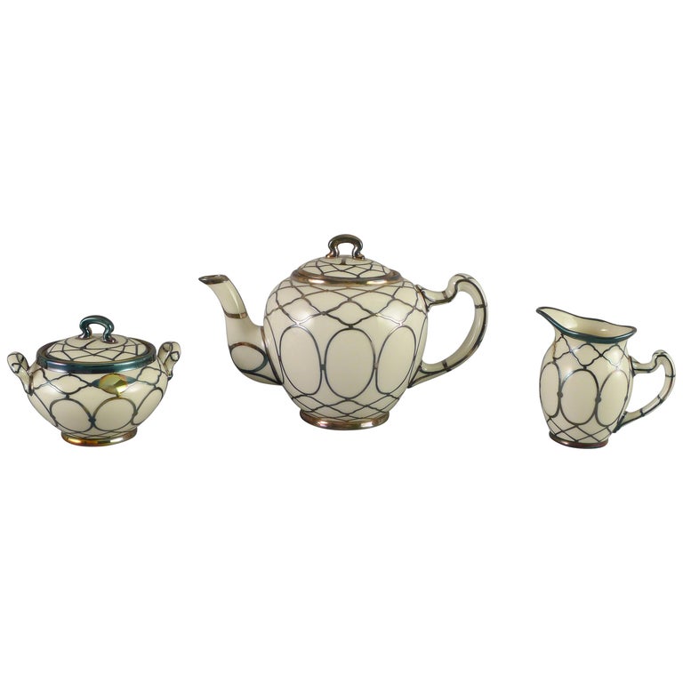 Sterling Silver Overlay Lenox Three-Piece Art Deco Tea Set For Sale at ...
