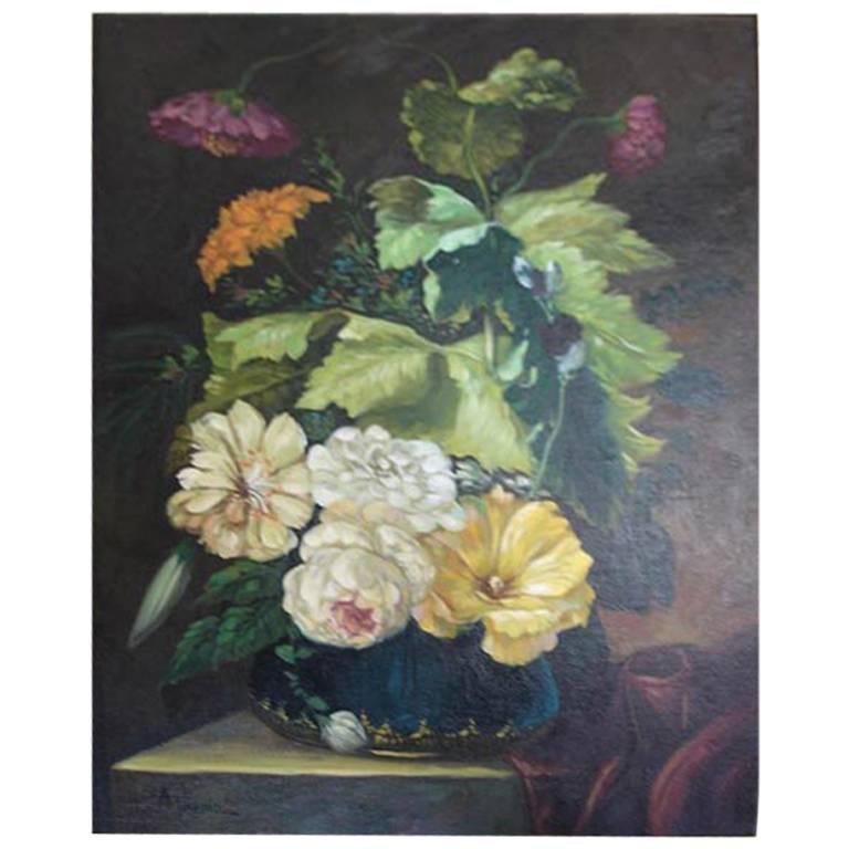 Dutch Style Flower Still Life Oil on Board at 1stDibs