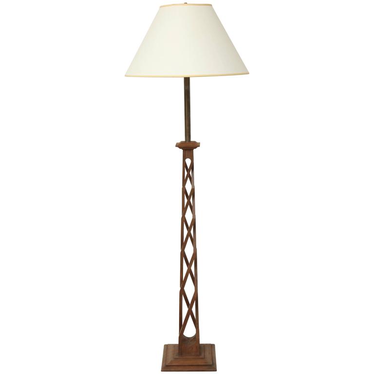 Arts and Crafts Carved Walnut Helix Base Standing Lamp at 1stDibs