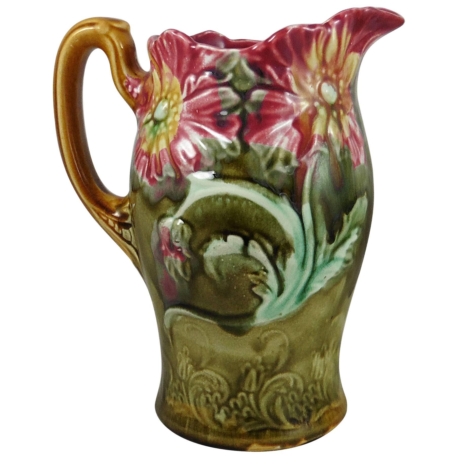 Majolica Poppies Pitcher Onnaing, circa 1900 at 1stDibs