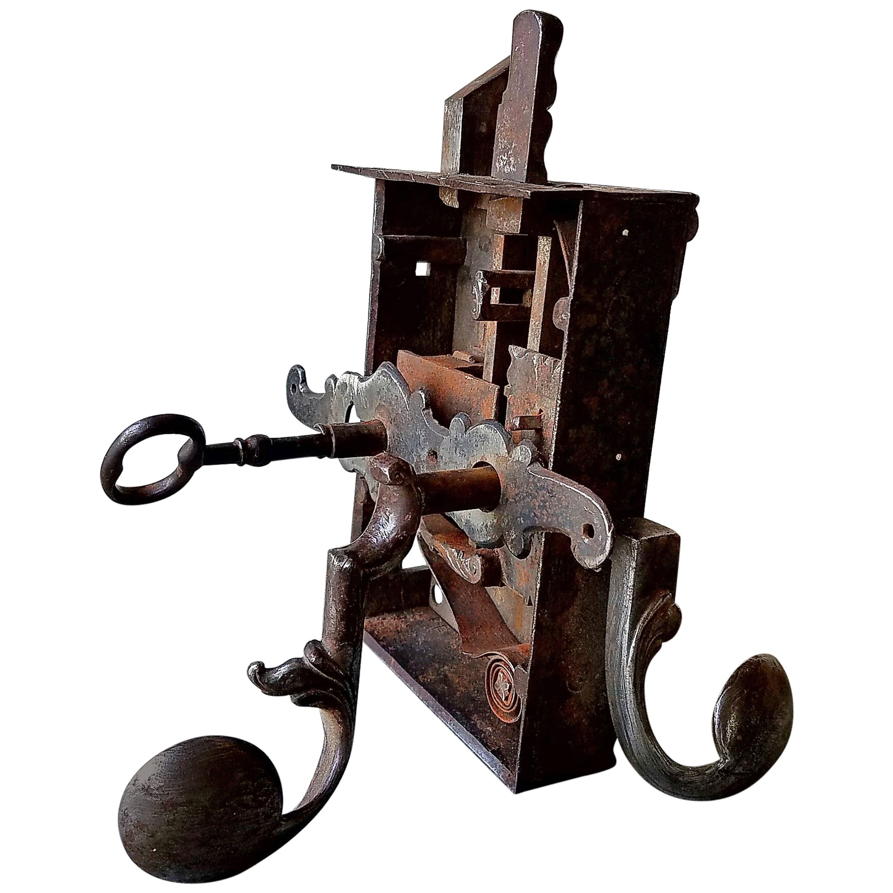 18th Century Swiss Cast Iron Door Latch with Original Key at 1stDibs