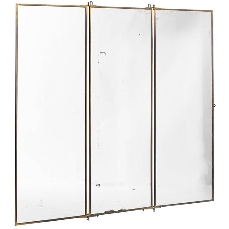 French Brass Triptych Mirror circa 1950, by "Brot" at 1stDibs