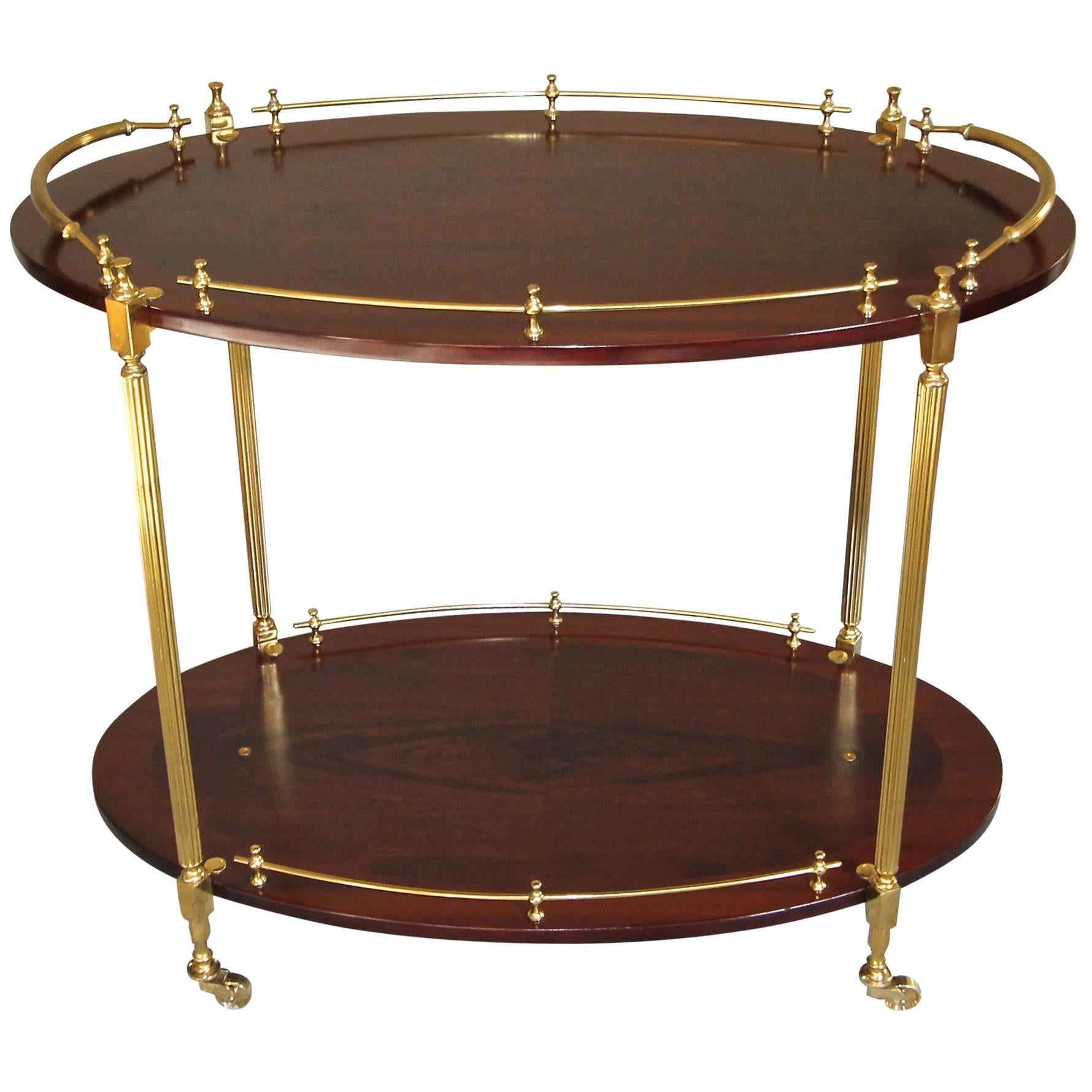 French Wood Mahogany and Brass Bar Tea Cart For Sale at 1stDibs