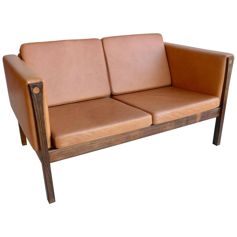 Hans Wegner Two-Seat Sofa AP62 in Cognac Leather and Rosewood, Denmark ...