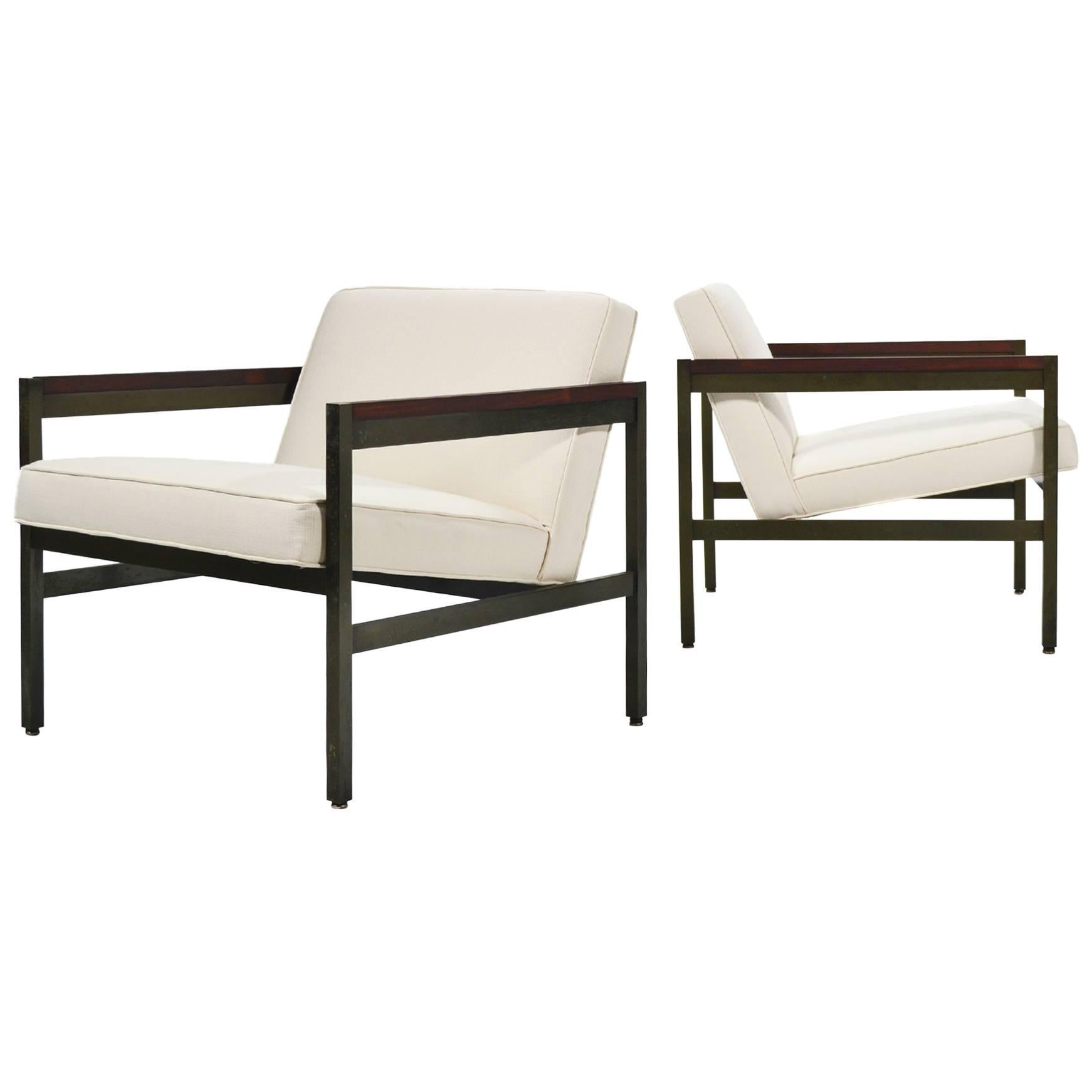 Michael Taylor Pair of Bronze Framed Lounge Chairs by Baker at 1stDibs