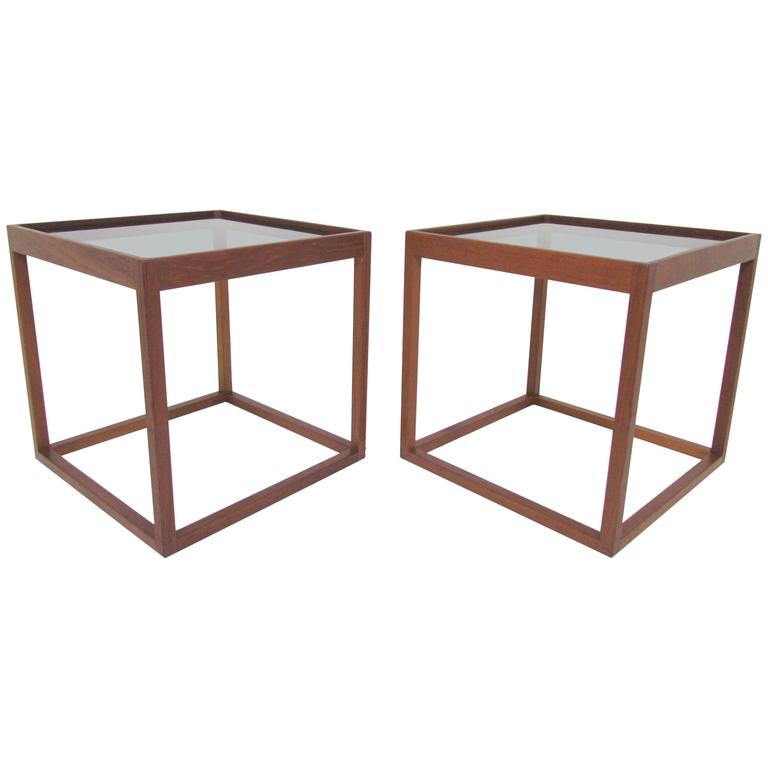Pair of Mid-Century Danish Teak Cube Form End Tables, circa 1960s at 1stDibs