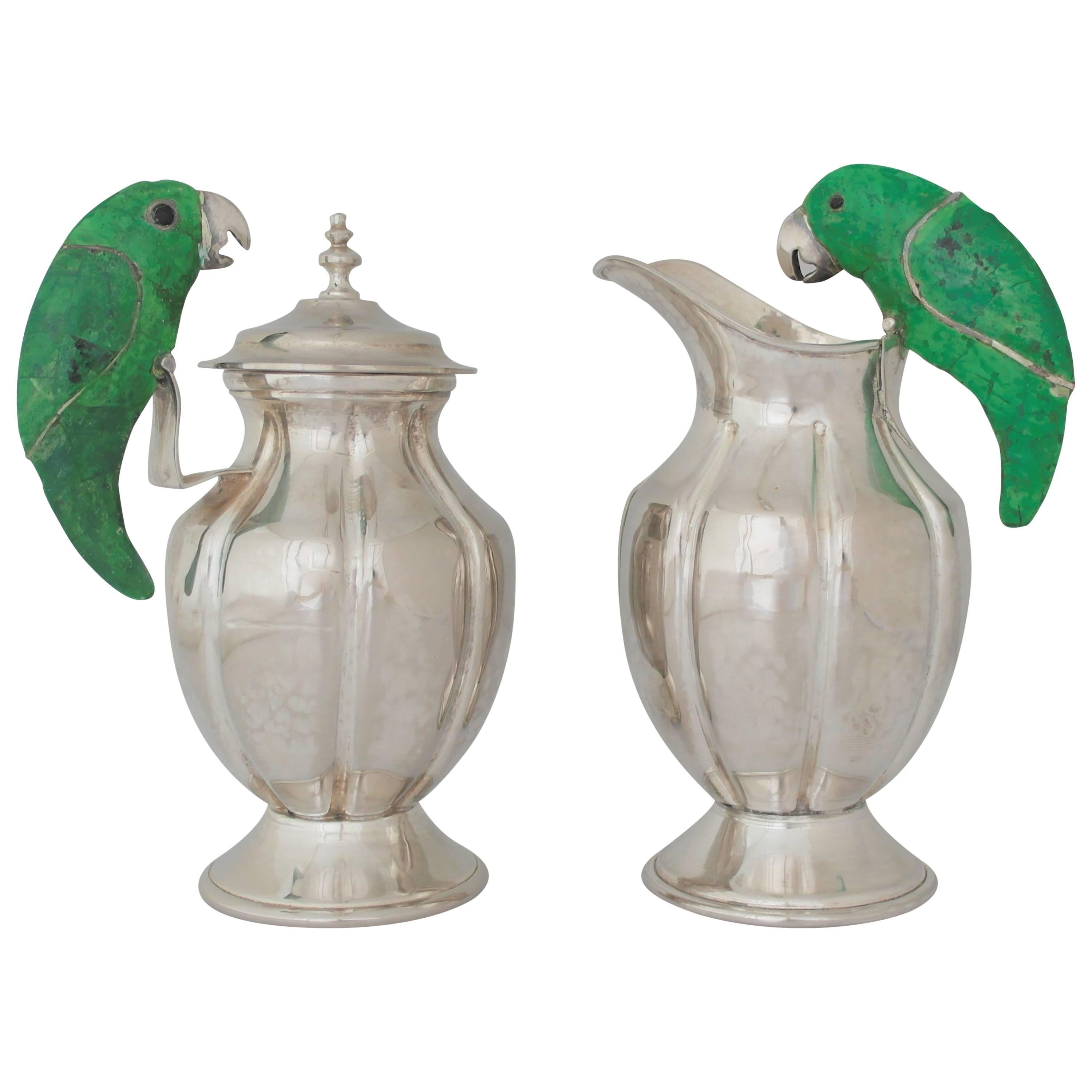 Large Silver Plate Parrot Motif Sugar and Cream Jug at 1stDibs