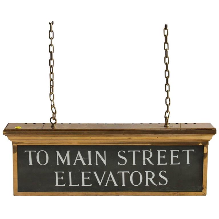 Antique Double Sided Light Up Brass Sign "to Main Street Elevators" at ...