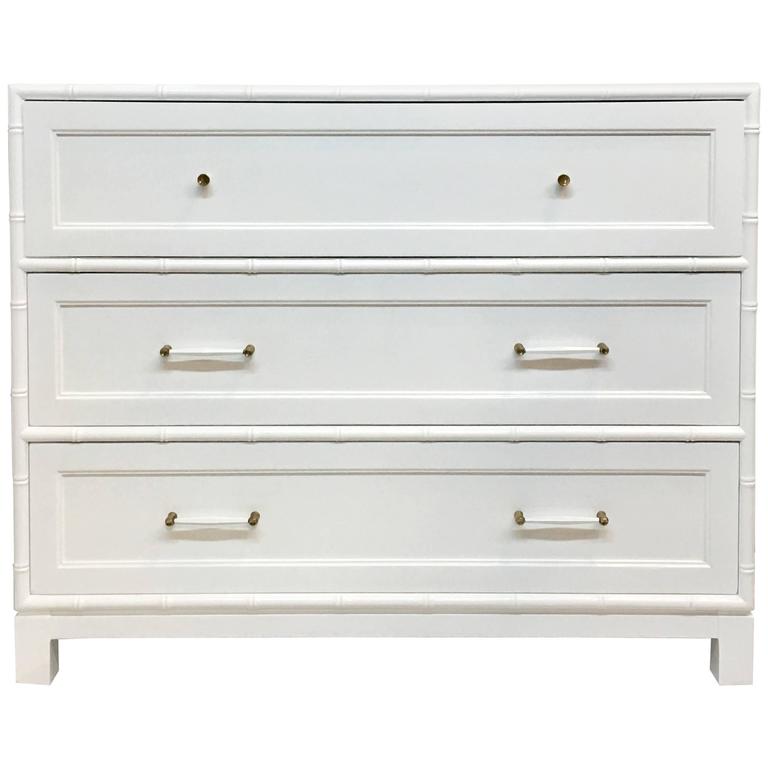 Mid-Century White Lacquered Three-Drawer Faux Bamboo Dresser Chest at ...