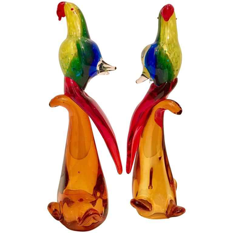 Pair of Vintage Art Glass Bird Sculptures at 1stDibs