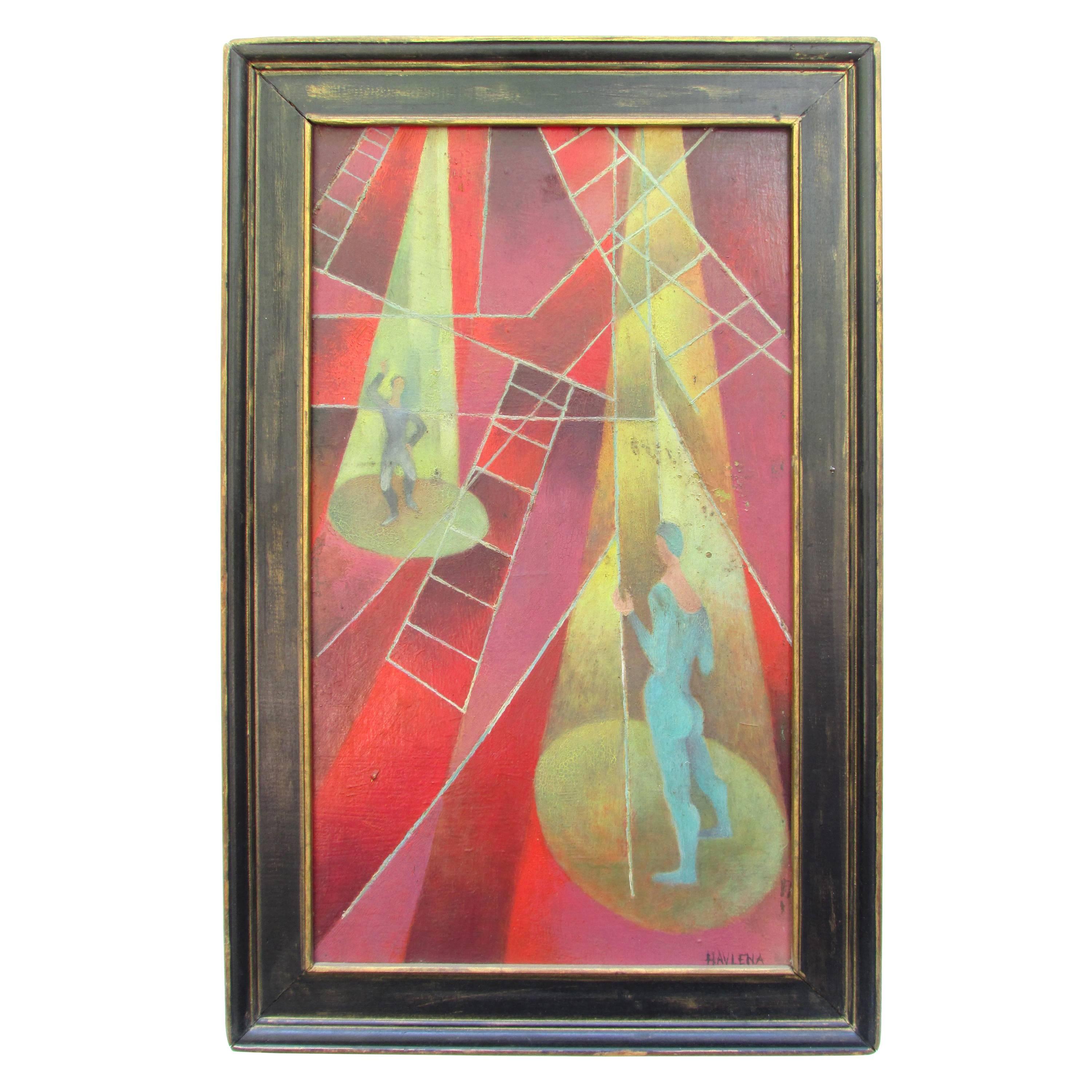 Modernist Circus Acrobats Painting by Jar Havlena, 1958 For Sale at 1stDibs