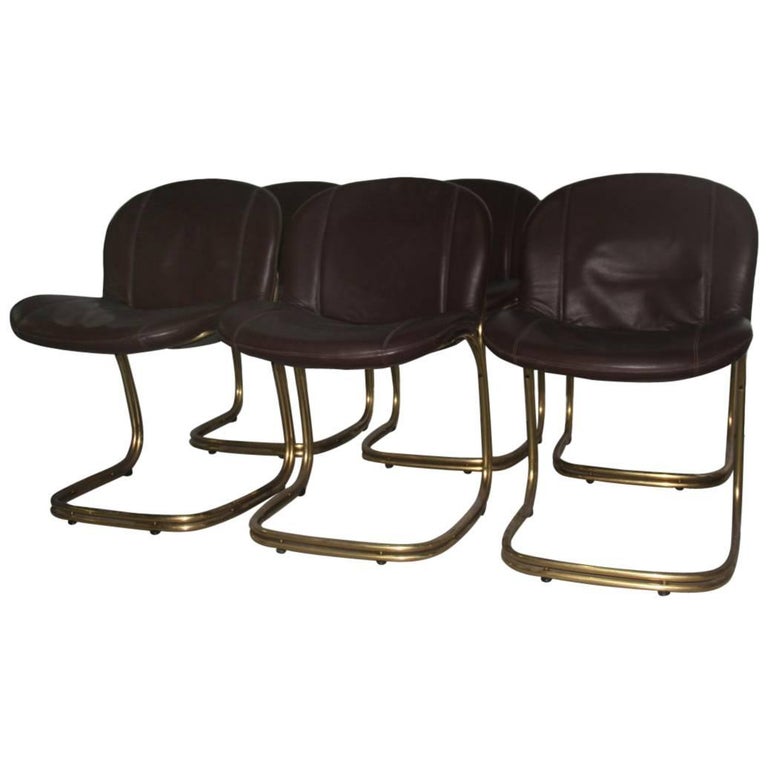 Massive Brass Gold Leather Minimal Chairs Gastone Rinaldi for RIMA ...