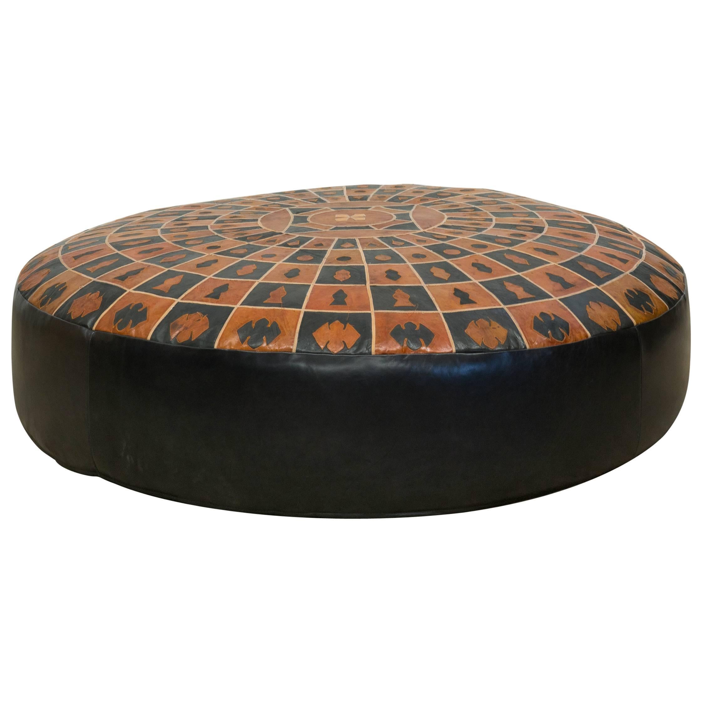 Ottoman Upholstered in 1970s Vintage Leather Patchwork at 1stDibs