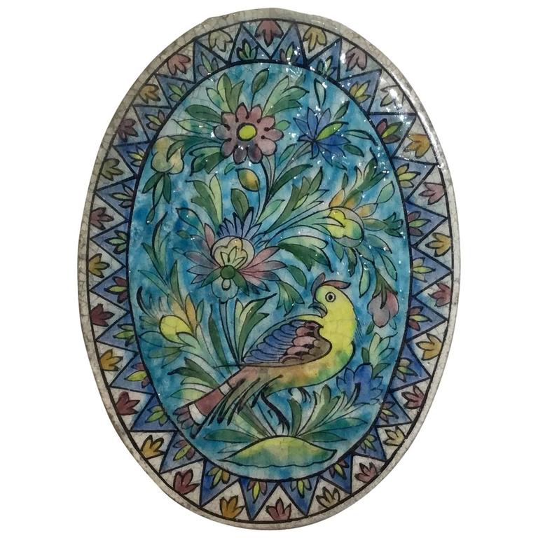 Vintage Persian Oval Ceramic Tile at 1stDibs