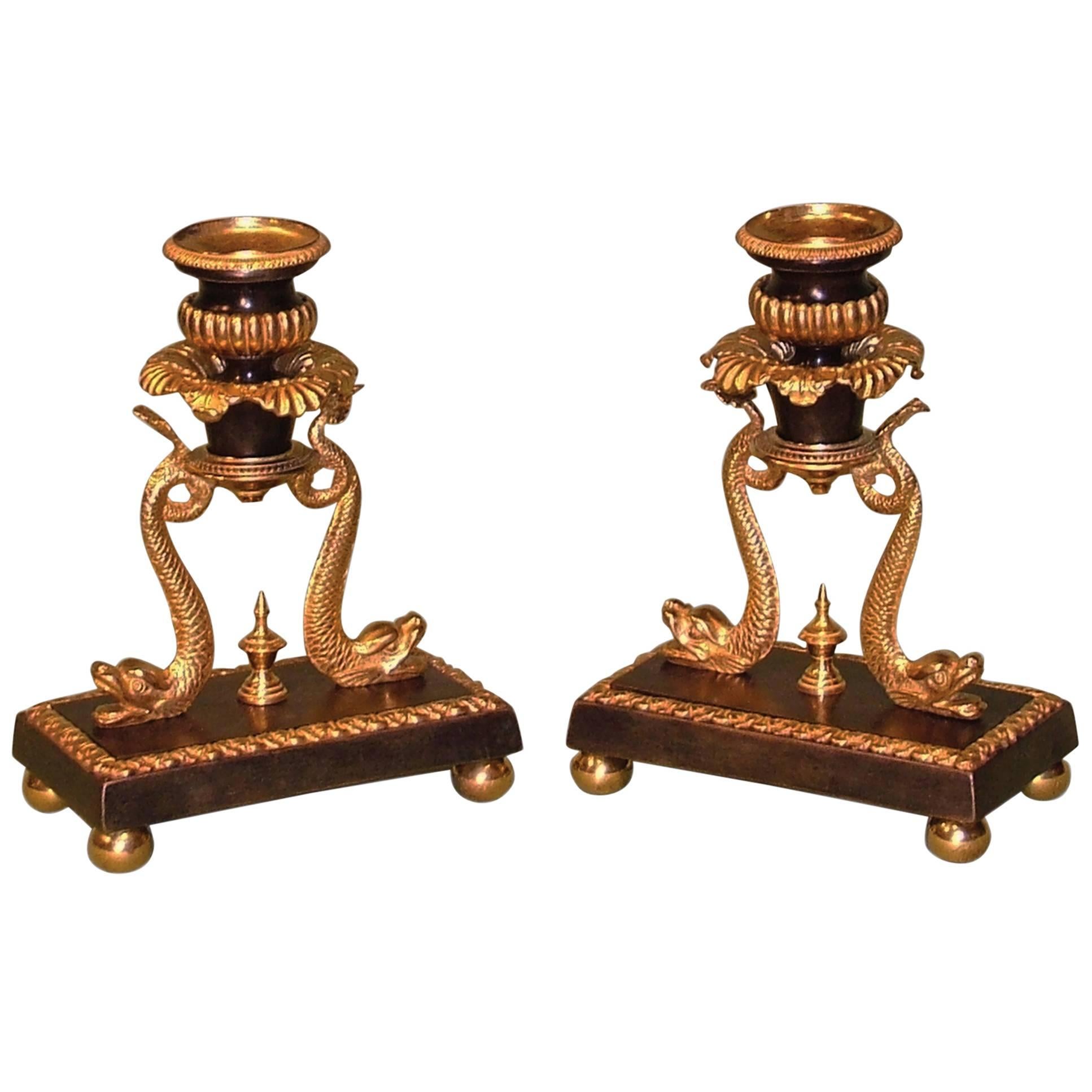 Regency period bronze and ormolu gothic candlesticks For Sale at 1stDibs