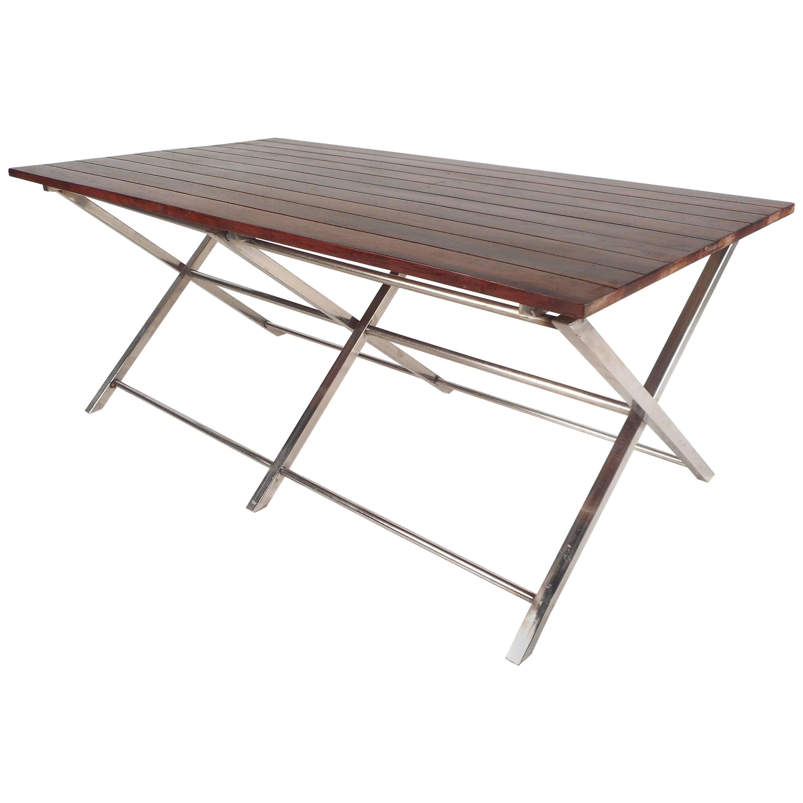 Unique Mid-Century Modern Folding Coffee Table with Chrome "X" Base For ...
