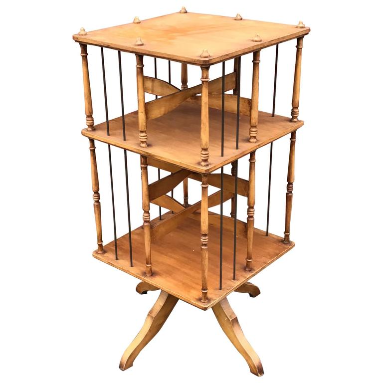 Beautiful Beechwood and Brass Revolving Bookcase Stand from circa 1930 ...