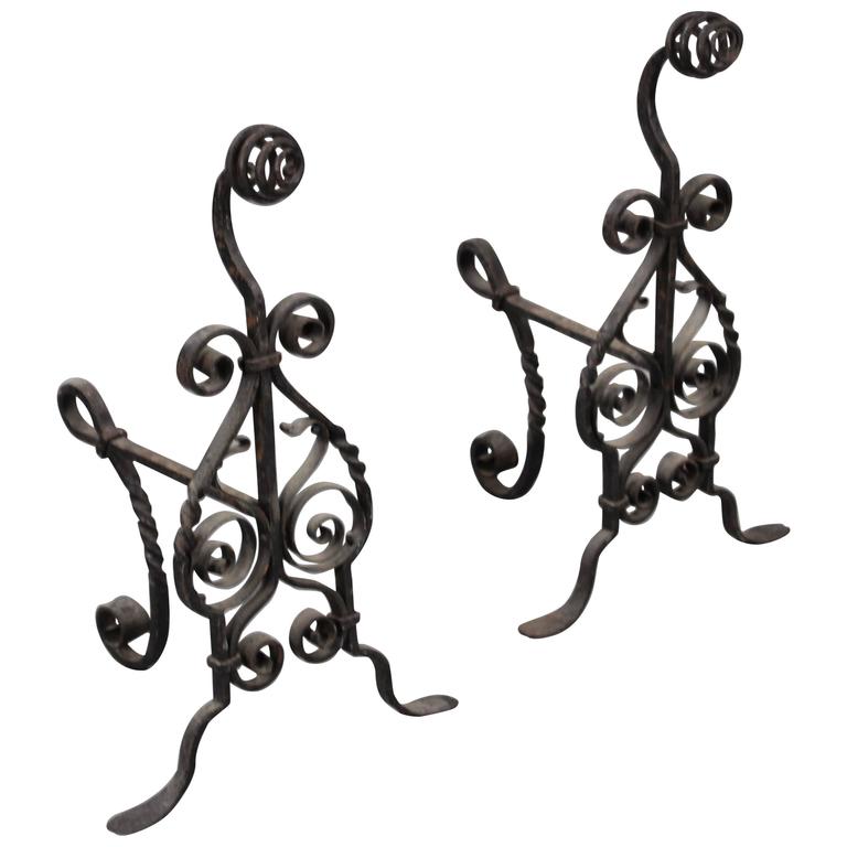 1920s Small Wrought Andirons For Sale at 1stDibs