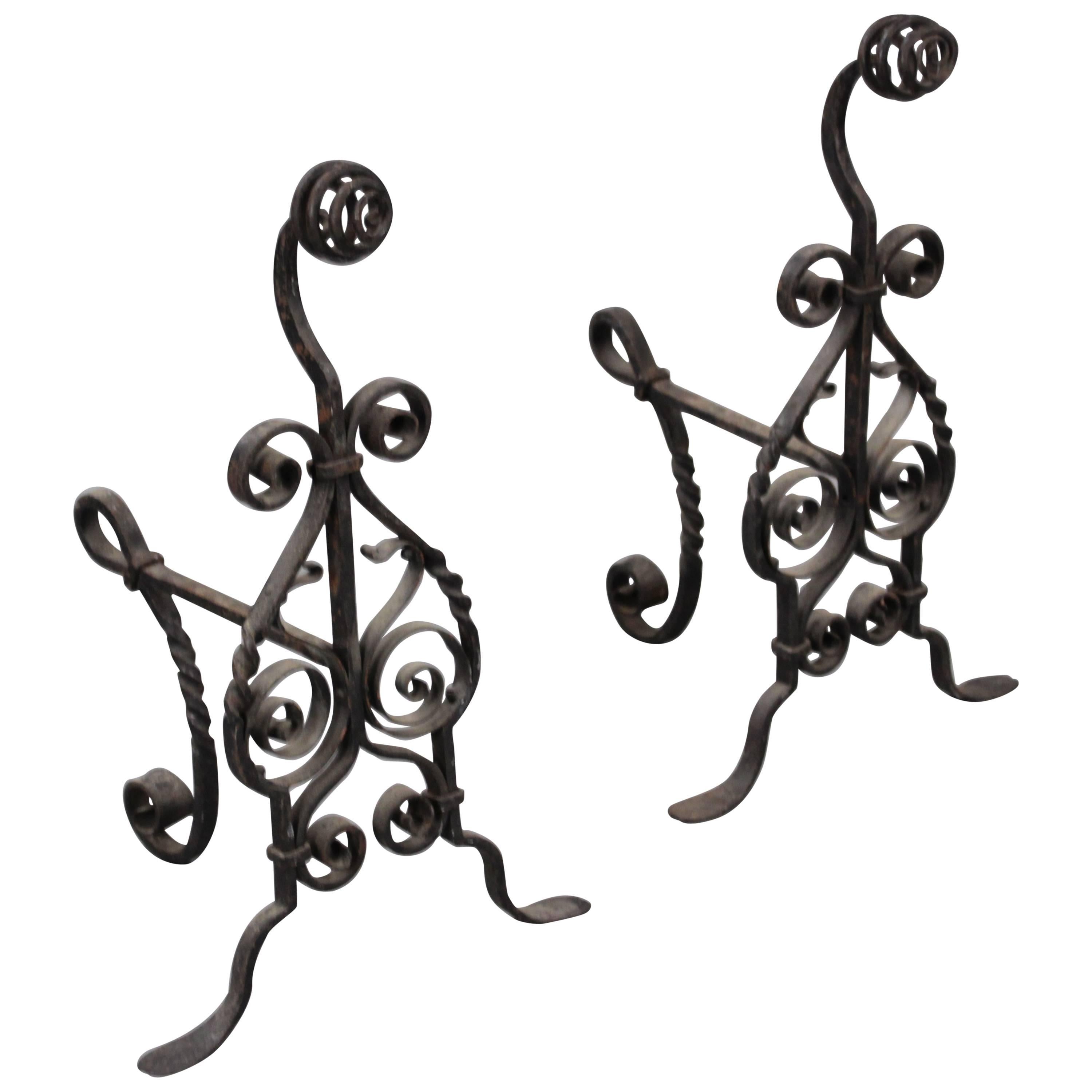 1920s Small Wrought Andirons For Sale at 1stDibs