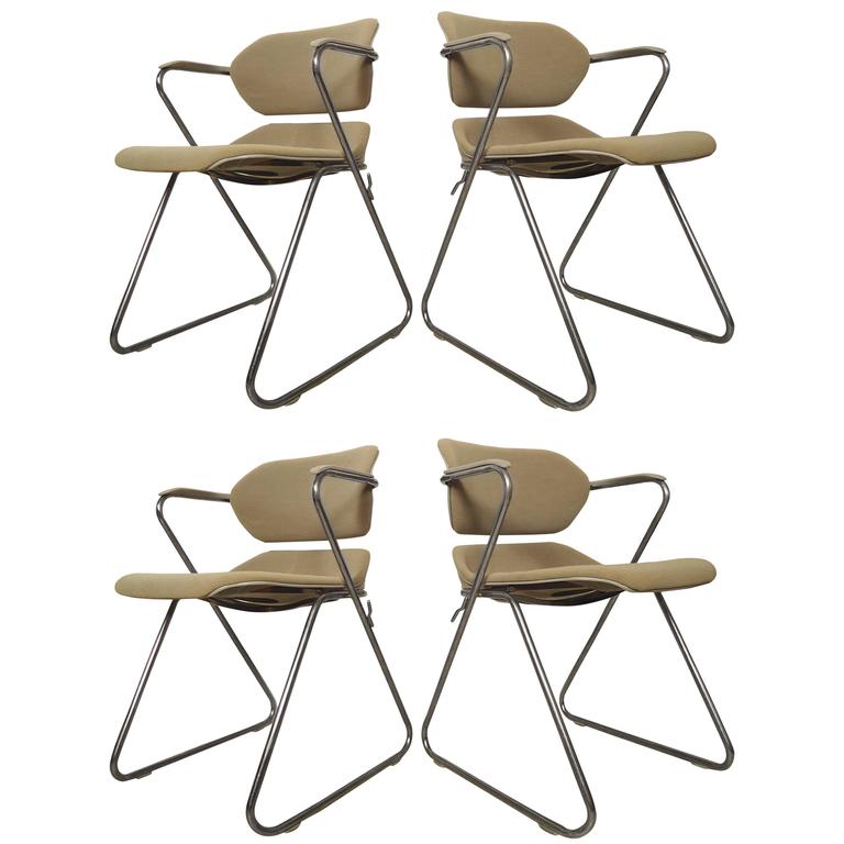 Set of Four Chrome Chairs Designed by Hugh Acton for American Seating ...