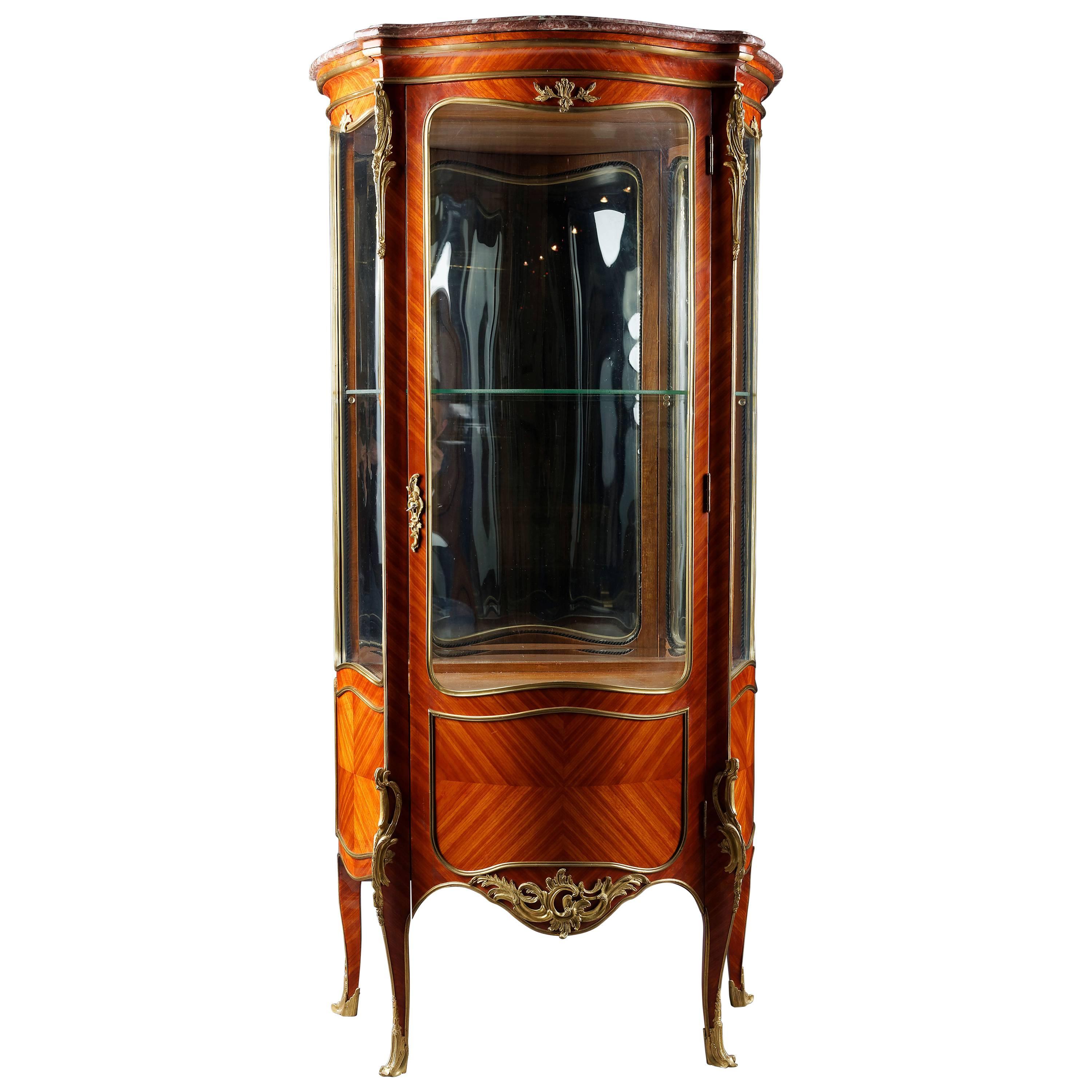 20th Century French Corner Vitrine in the Style of Louis XV Bois-Satine ...