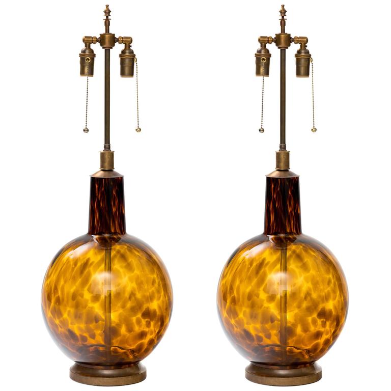 1970s Italian Tortoise Shell Glass Lamps at 1stDibs