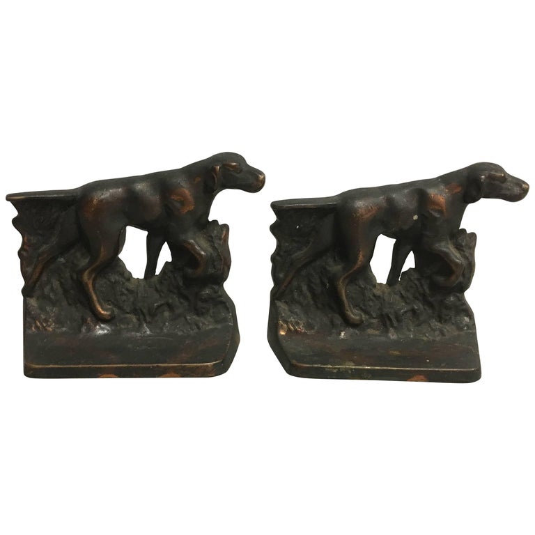 19th Century French Hunting Dog Bronze Bookends, Pair For Sale at 1stDibs