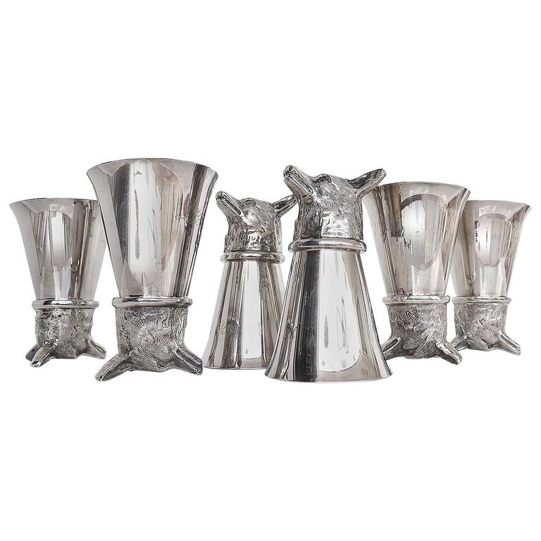 Set of Six Silver Plated Fox Head Stirrup Cups by Leonard at 1stDibs