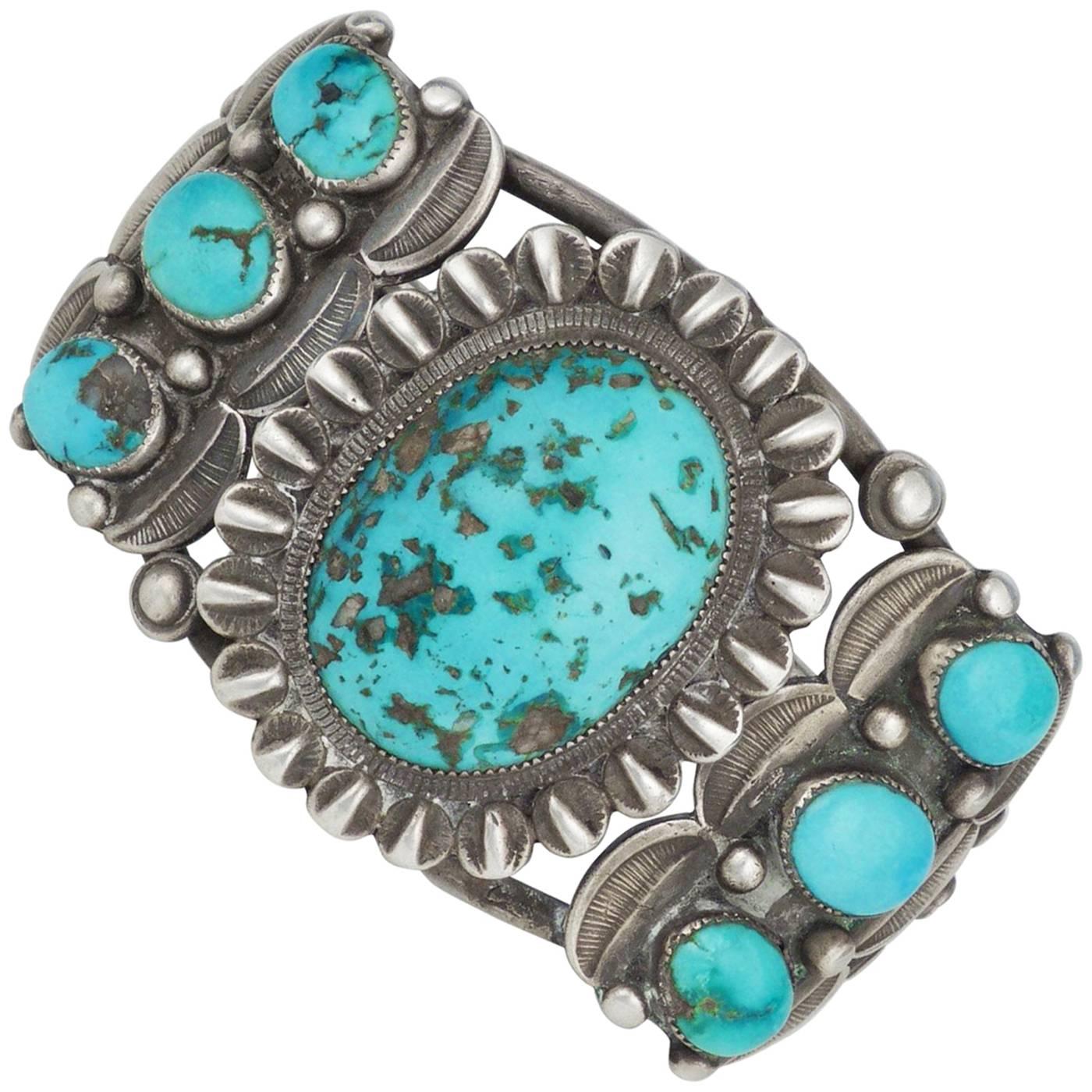 Zuni Silver and Turquoise Bracelet, circa 1940 For Sale at 1stDibs