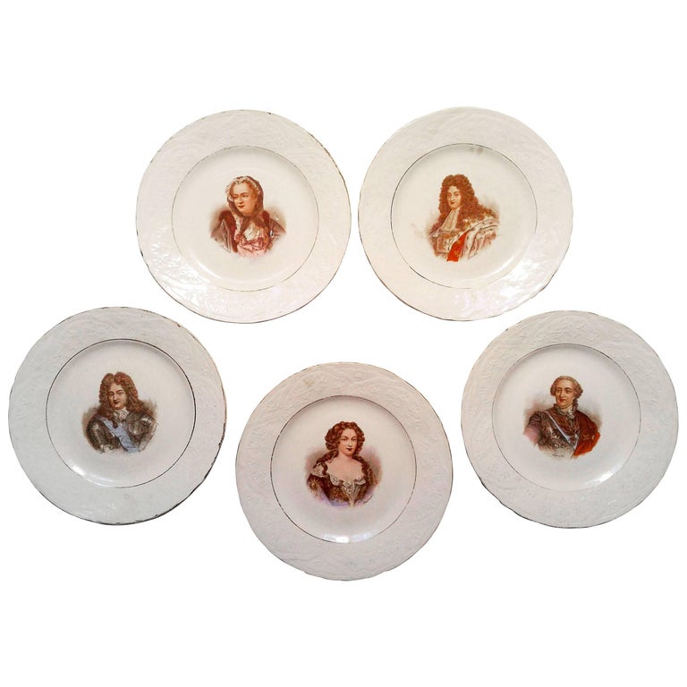 Set of Five Decorative French Royal Portraits Plates, Signed by Lebacqz ...