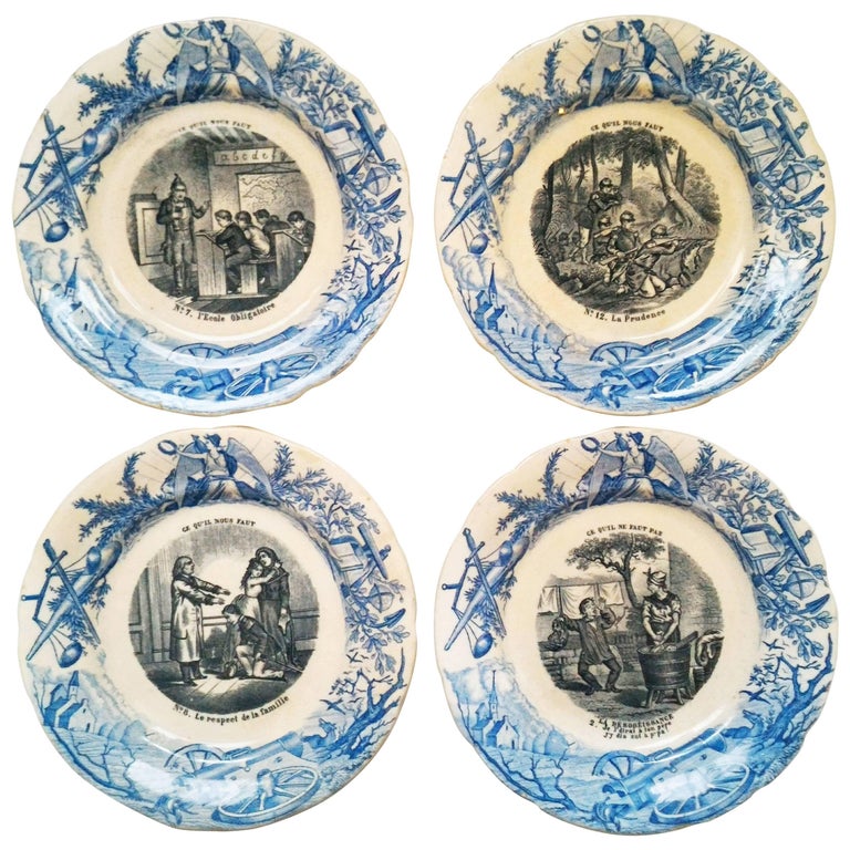 French Set "Talking Plates", Signed Hippolyte Boulenger Choisy-le-Ro ...