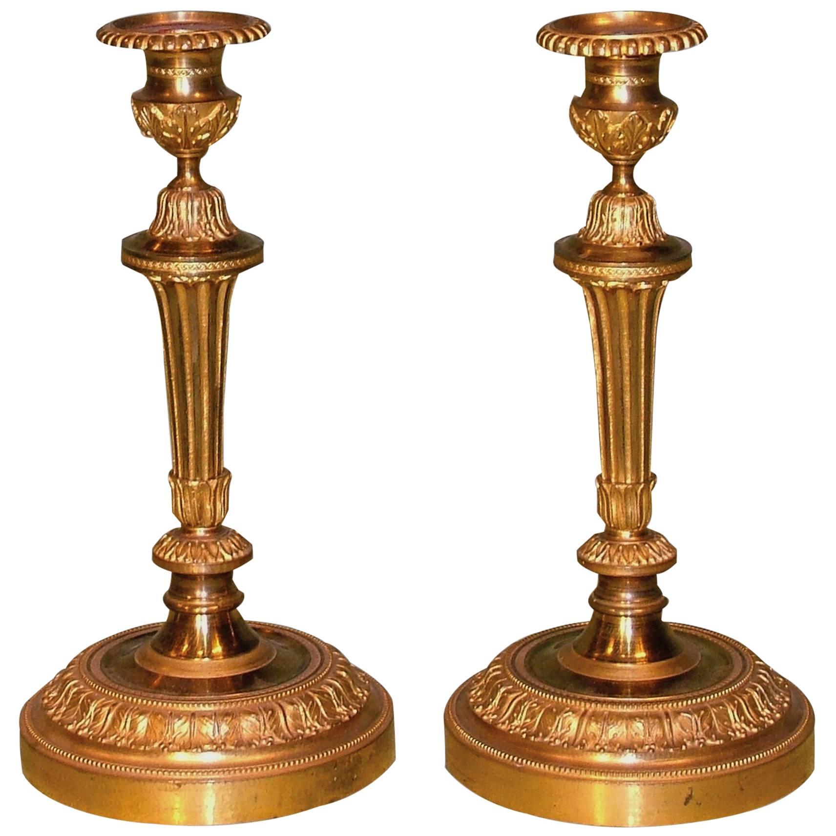 Pair of Mid-19th Century Louis XVI Style Ormolu Candlesticks at 1stDibs