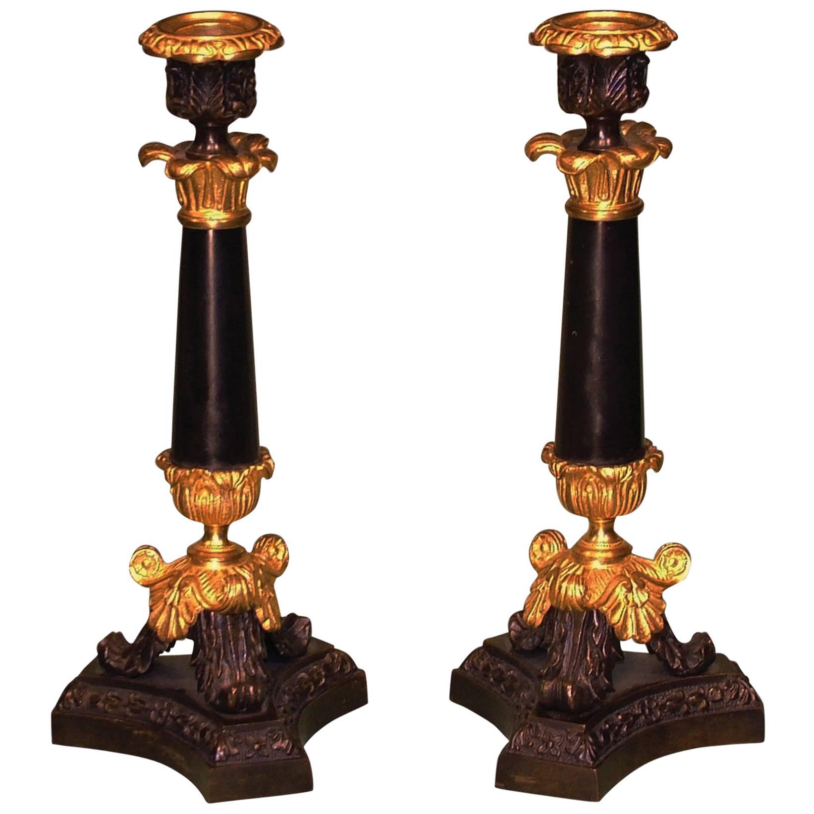 Well Cast Pair of Mid-19th Century Ormolu Candlesticks For Sale at 1stDibs