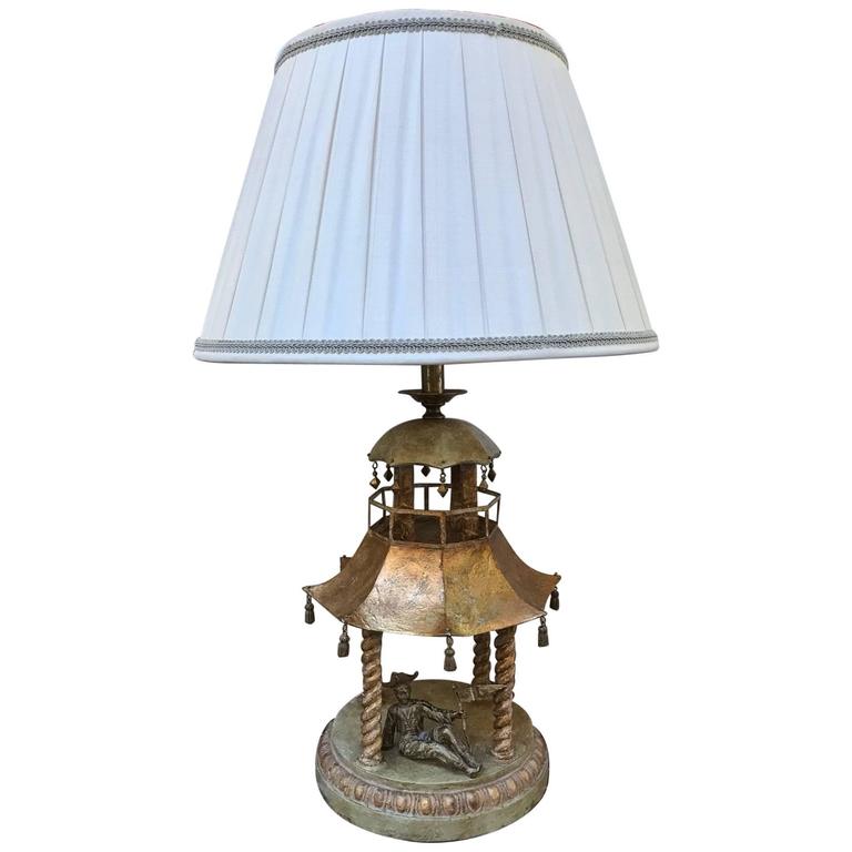 Brass Pagoda Temple Table Lamp With Hanging Bell For Sale at 1stdibs
