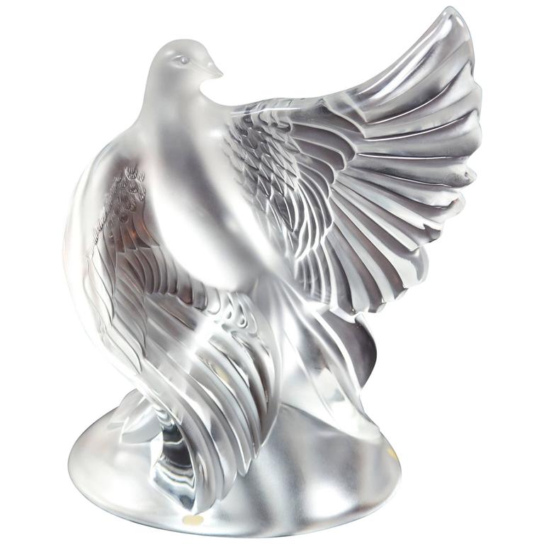 Magnificent Lalique Crystal Sculpture 'Dea' Dove with Outstretched ...