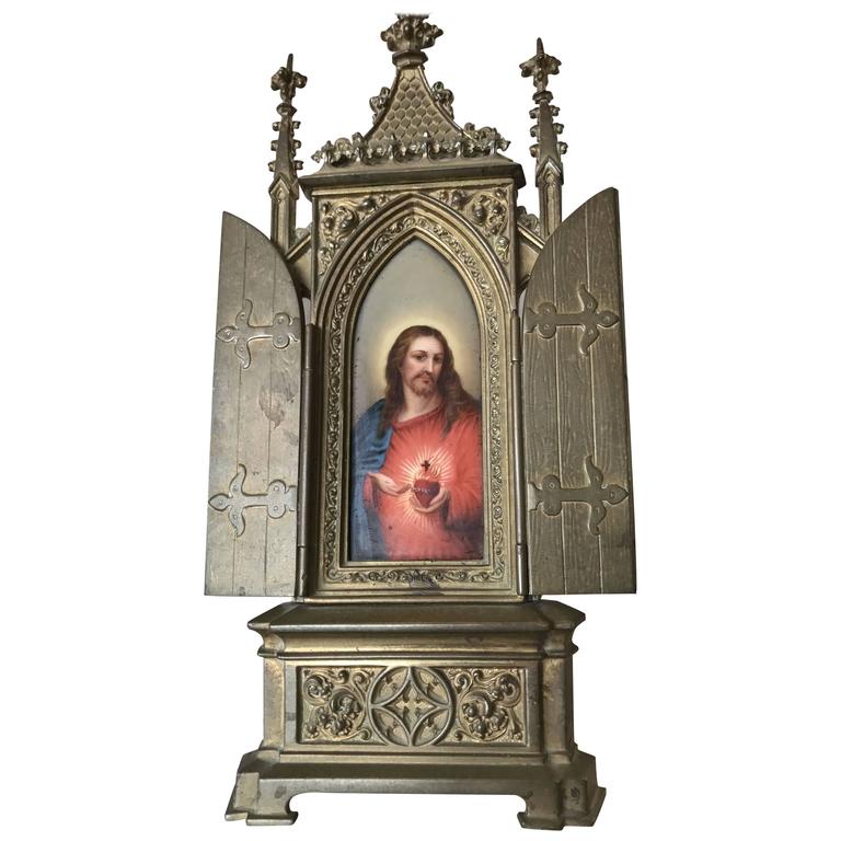 Early 1900 Gothic Revival Gilt Bronze Church Chapel Design Christ ...