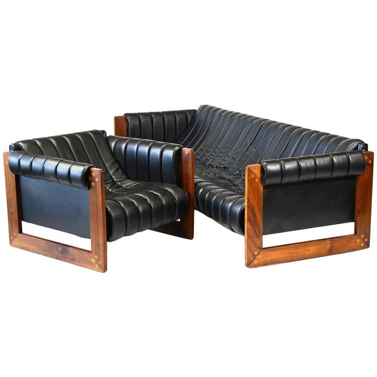 Channel Tufted Sling Sofa and Lounge Chair at 1stDibs