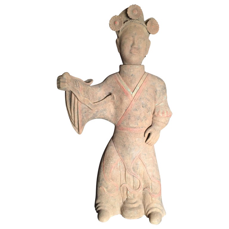 Monumental China Han Pottery Entertainer Ribbons and Flowers Sculpture ...