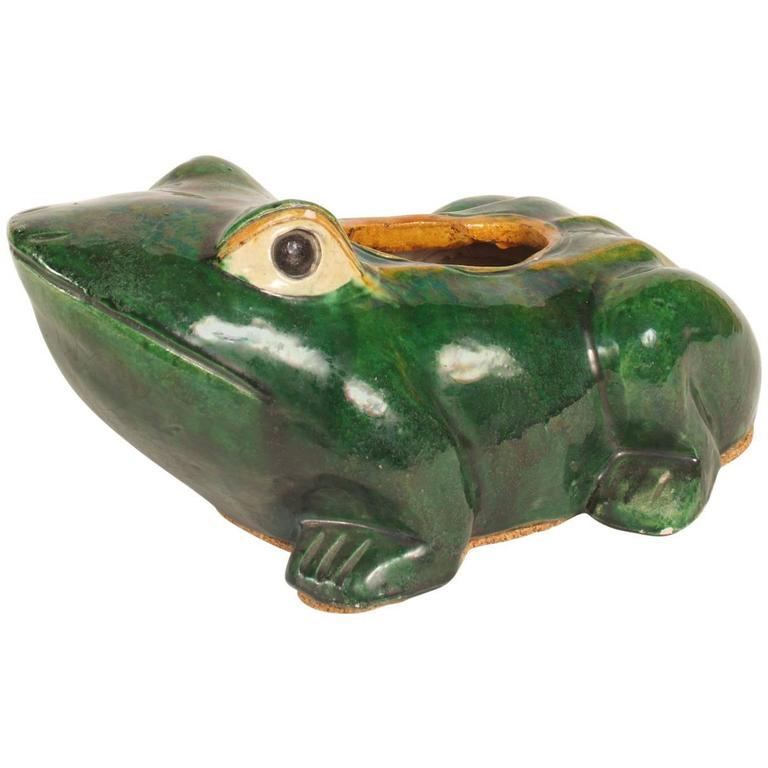 Frog Green Ceramic Planter For Sale at 1stDibs