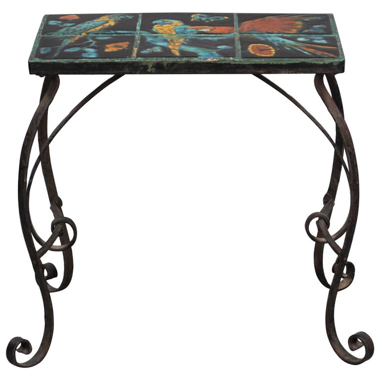 Taylor Six Tile Parrot Wrought Iron Table at 1stDibs