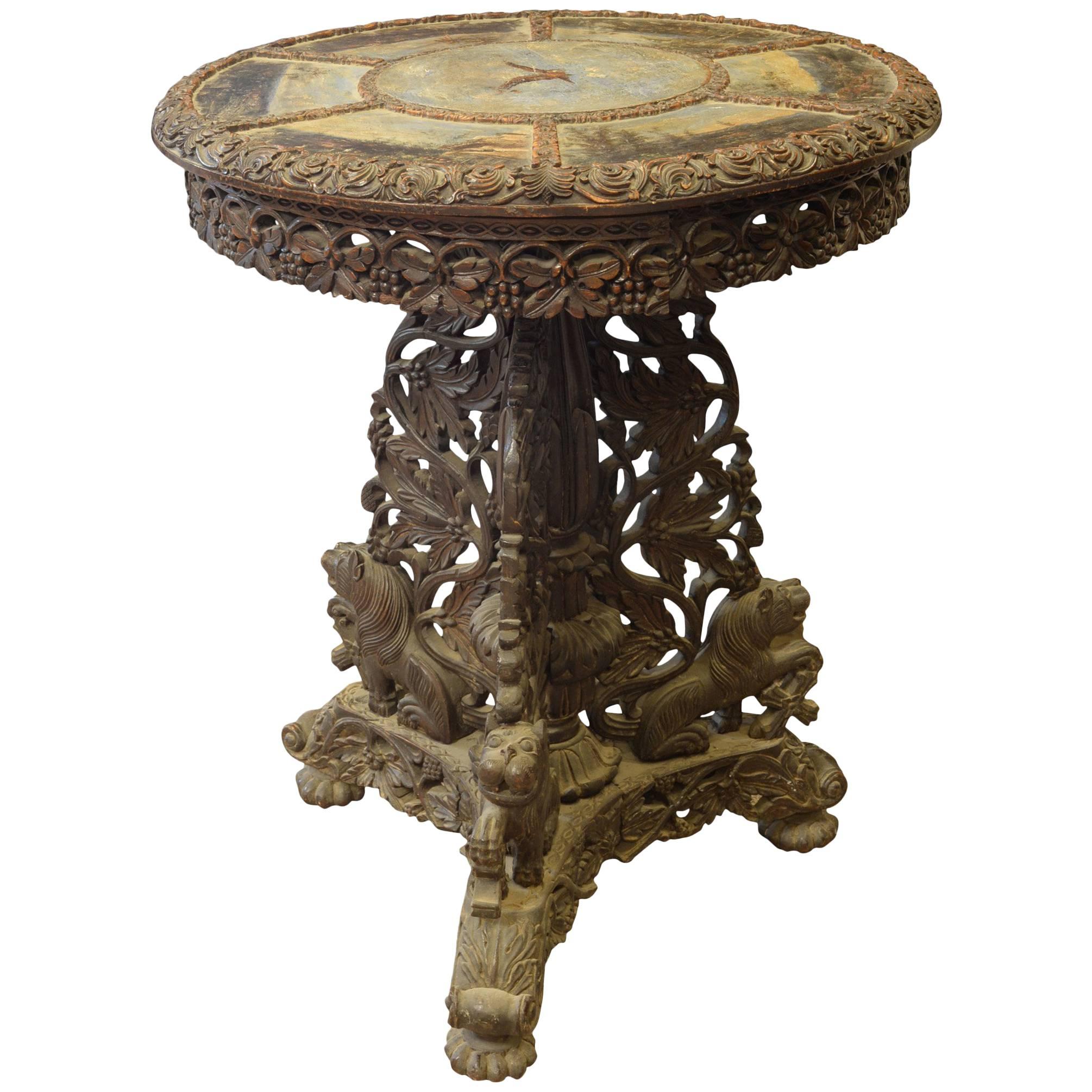 Indian Carved and Painted Table For Sale at 1stDibs