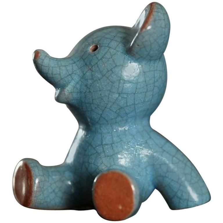 Blue Glazed Crackle Ceramic Bear at 1stDibs