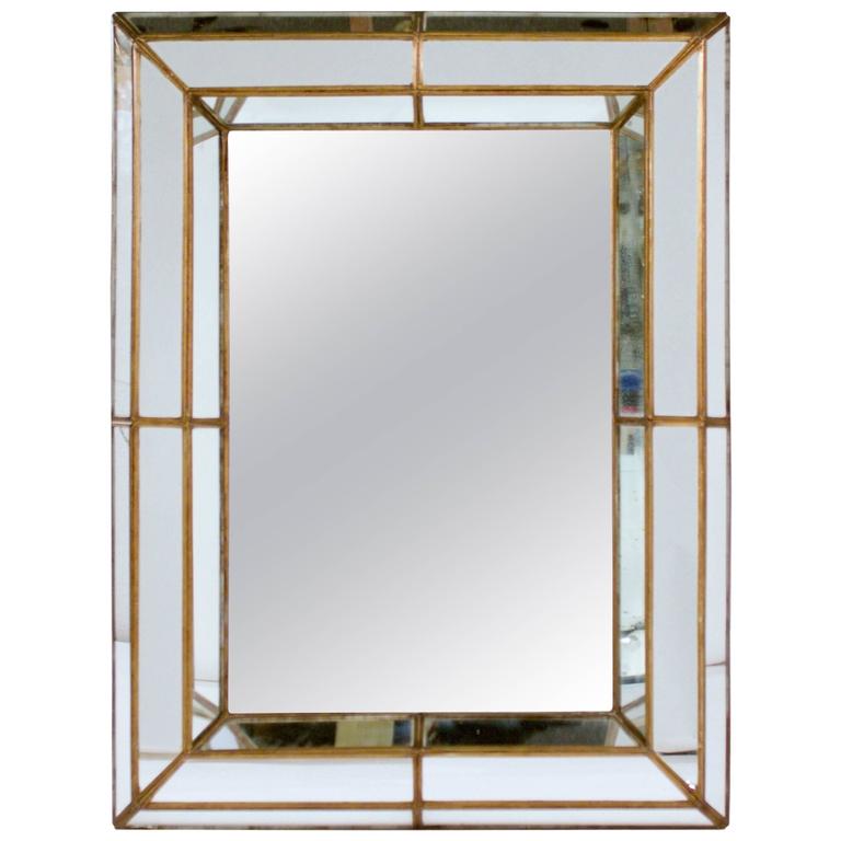 Rectangular Mirror with a Leaded Sectional Border Glass Frame at 1stDibs