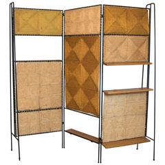 Tri-Fold Wrought Iron, Jute and Wooden Screen and Room Divider For Sale ...