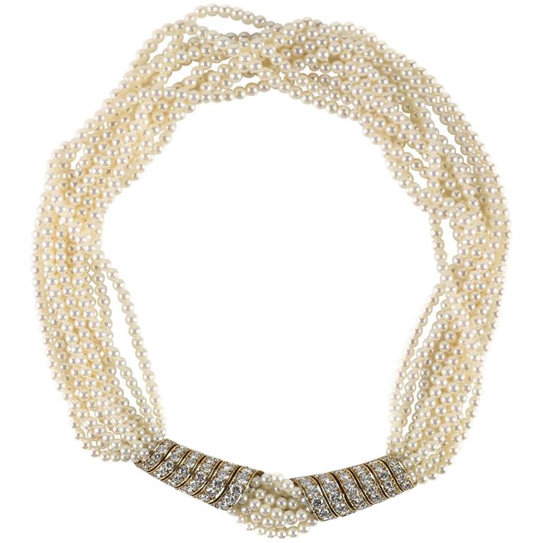 Ten Strand Pearl 18-Karat and Diamond Torsade Choker by Cartier For ...