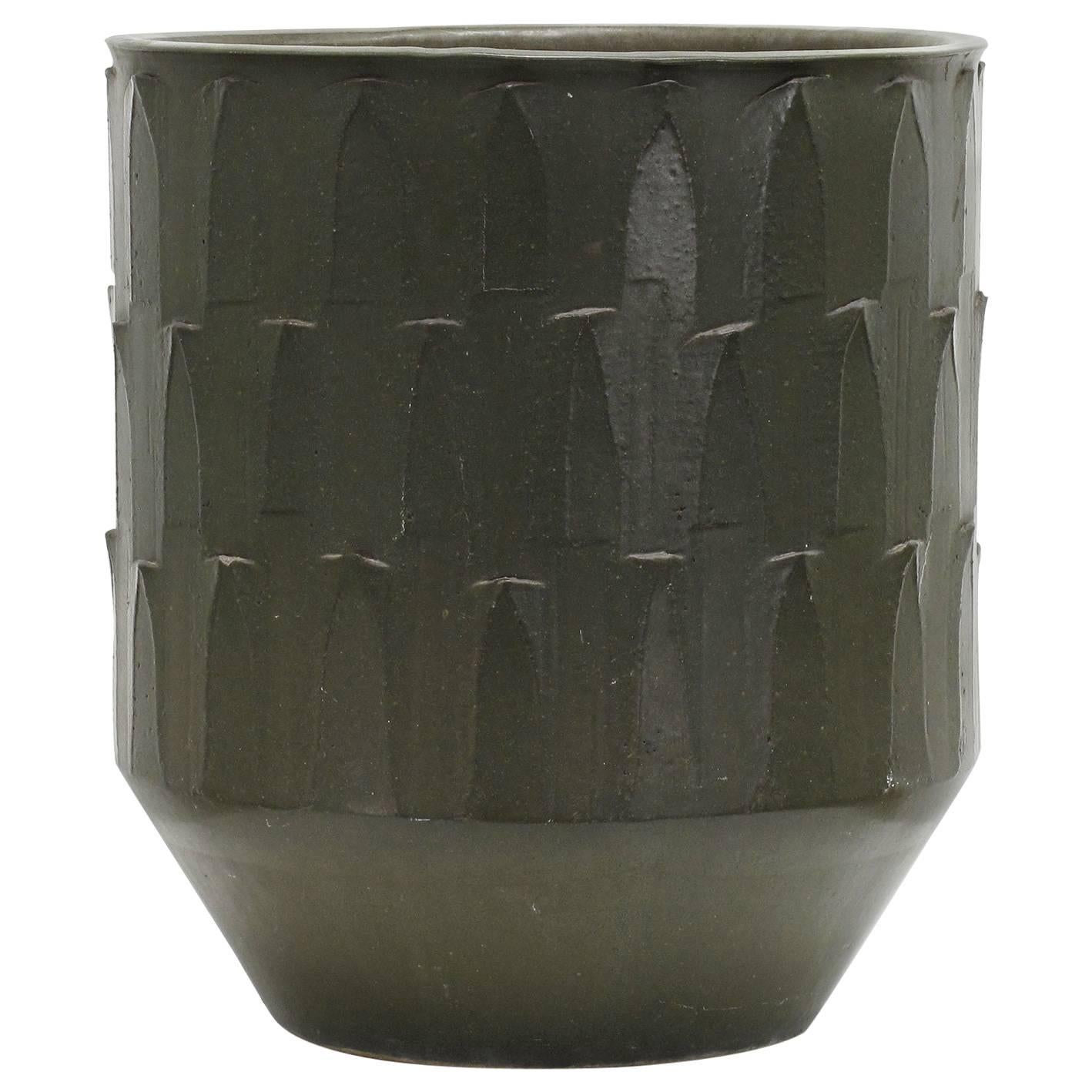 David Cressey 'Ribbed' Design Ceramic Planter, Glazed Dark Olive, 1960s ...